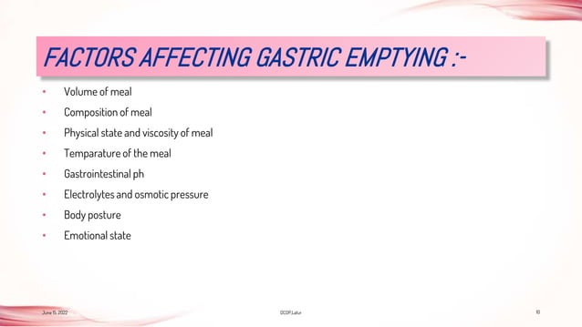 Gastric emptying and Factors affecting Gastric emptying. | PPT