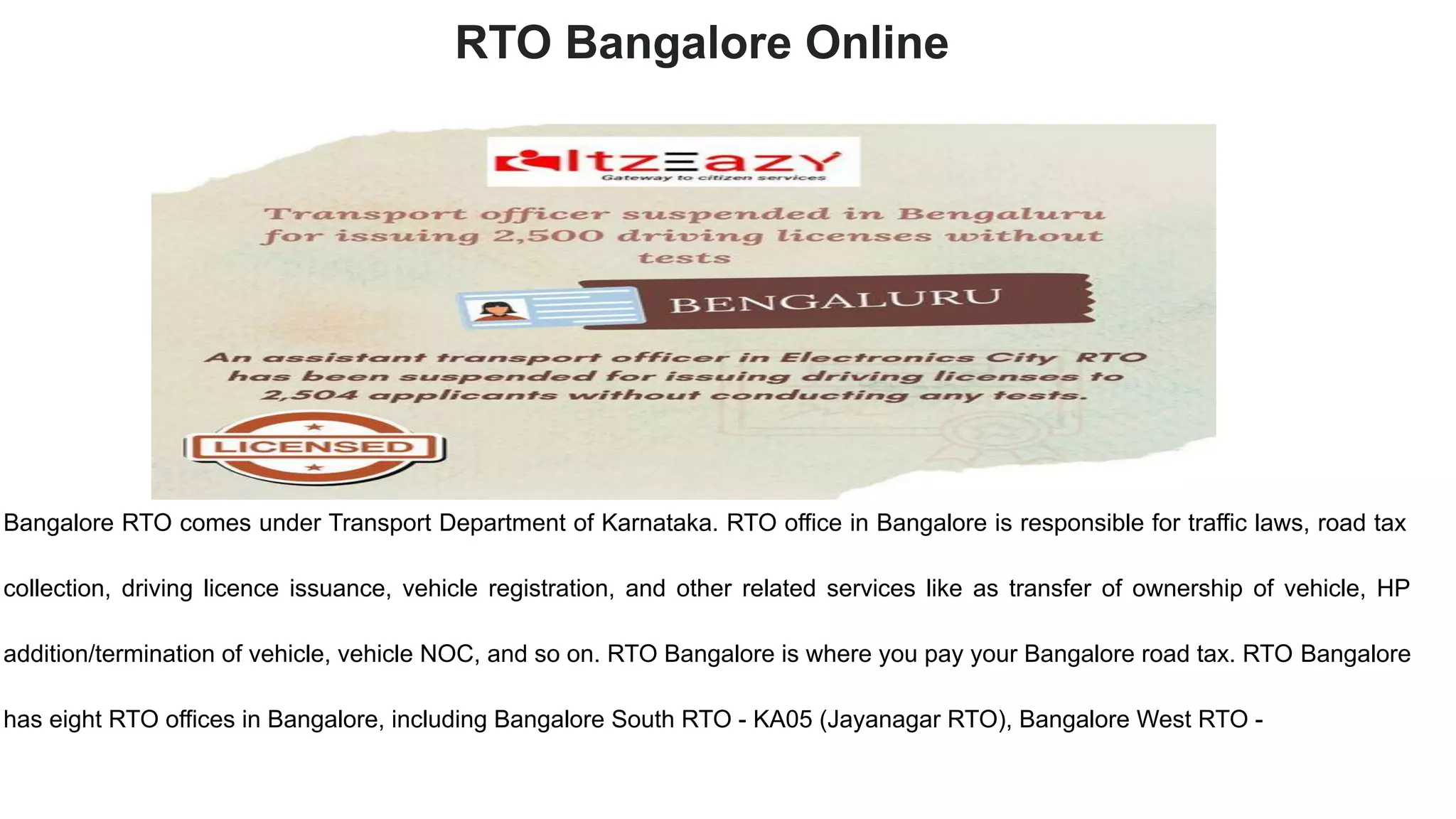 RTO Bangalore Online | PDF