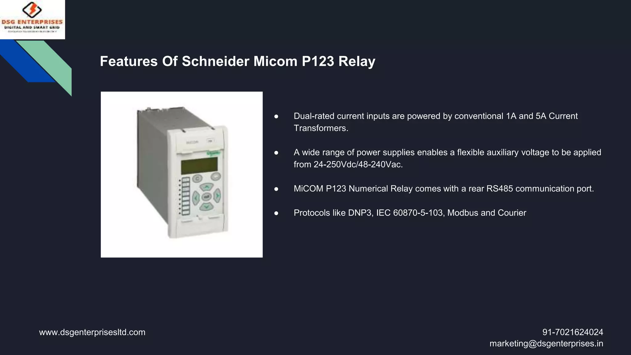 Schneider Micom P123 Directional and Non-Directional overcurrent ...