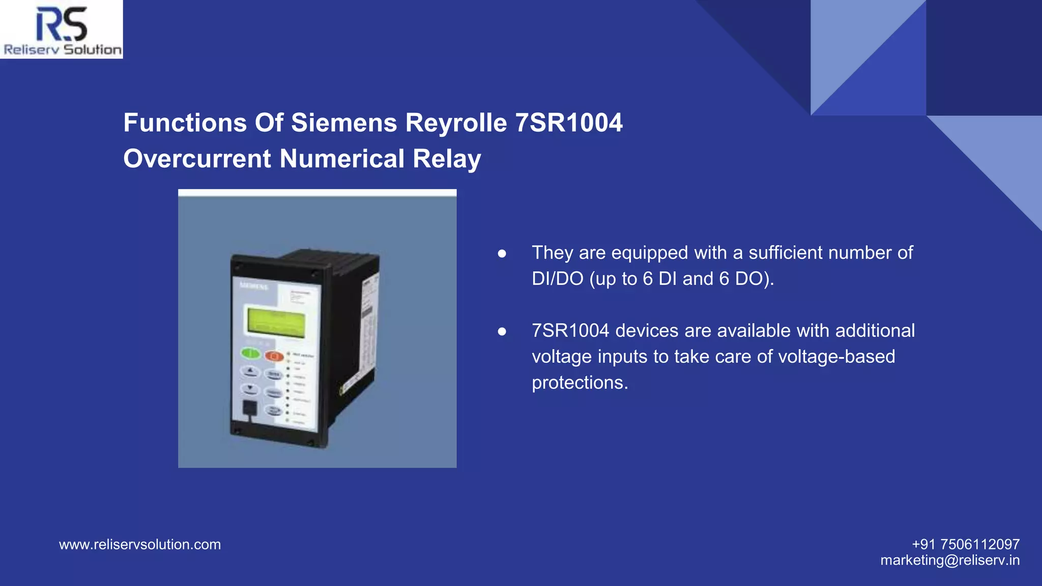 Functions Of Siemens Reyrolle 7SR1004 Overcurrent Numerical Relay | PPTX | Technology & Computing