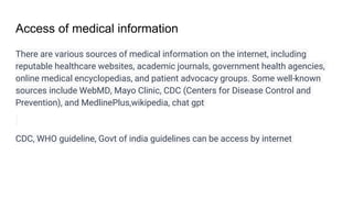 USE OF INTERNET AND APPS IN MEDICAL FIELD | PPTX