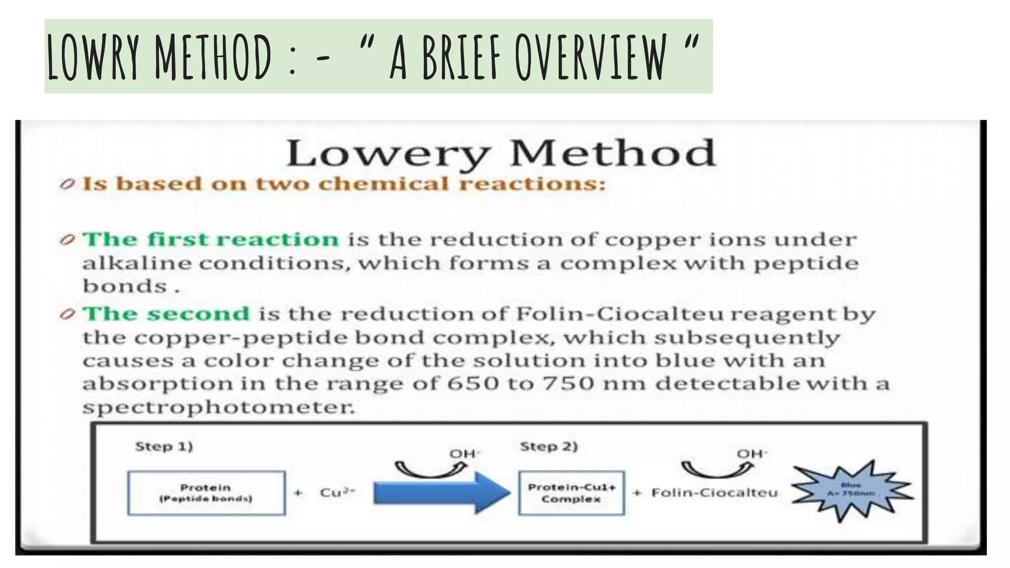 DIFFERENT METHODS OF PROTEIN ESTIMATION - PROTEINS AND ENZYMES ...