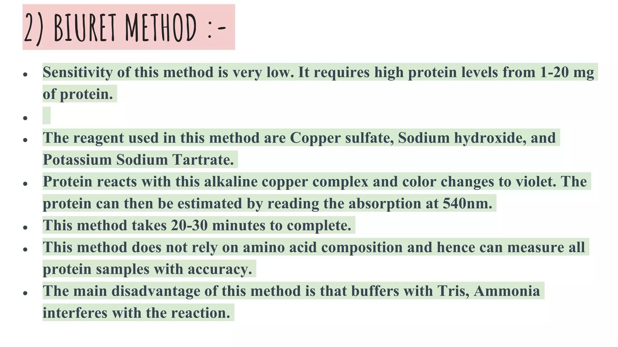 DIFFERENT METHODS OF PROTEIN ESTIMATION - PROTEINS AND ENZYMES ...