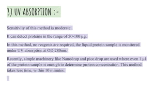 DIFFERENT METHODS OF PROTEIN ESTIMATION - PROTEINS AND ENZYMES ...