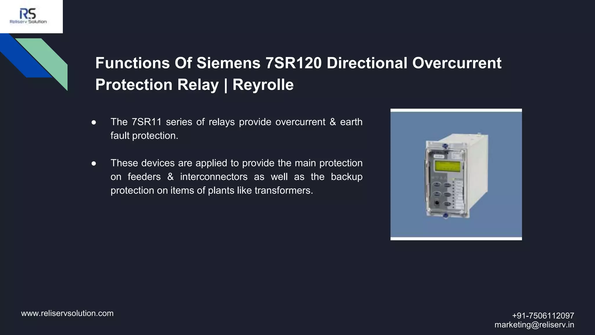 Functions Of Siemens 7SR120 Directional Overcurrent Protection Relay ...