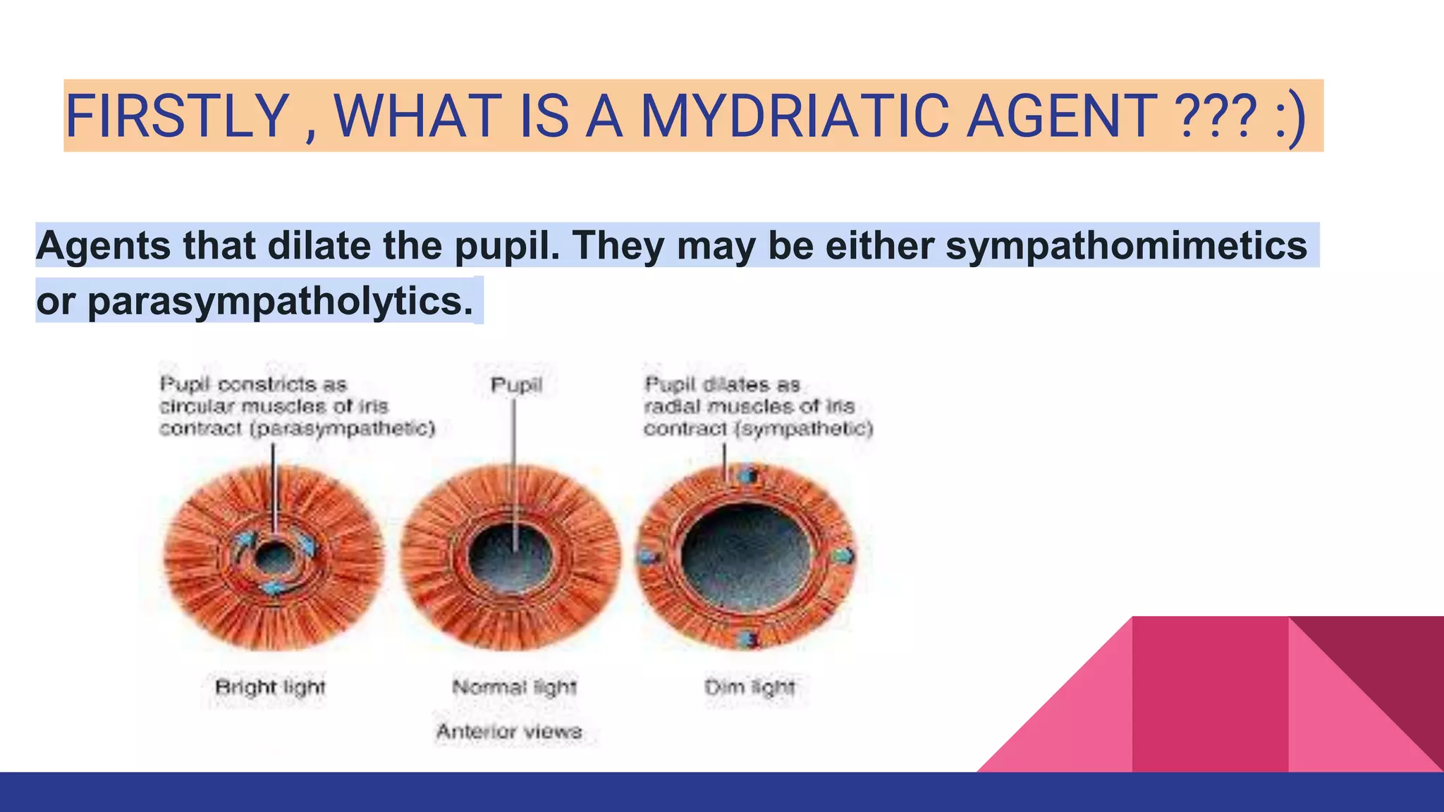 MYDRIATIC AND MIOTIC AGENTS AND DRUGS USED IN GLAUCOMA | PPTX