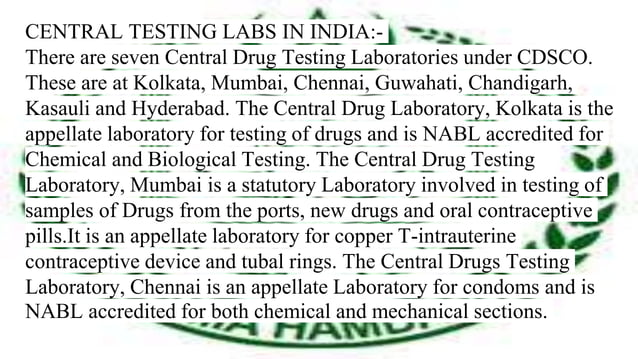 CENTRAL TESTING LABORATORIES IN INDIA | PPTX | Pharmaceutical Industry ...
