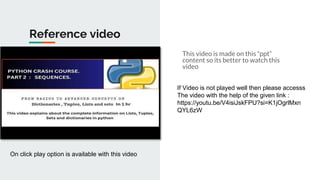 Lists, Dictionaries, Tuples, Sets In Python | PPTX