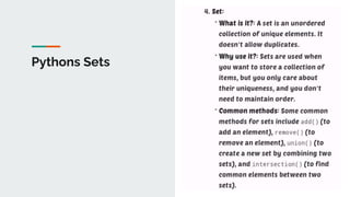 Lists, Dictionaries, Tuples, Sets In Python | PPT