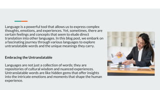 Untranslatable Wonders: Unlocking the Meanings of Words Across ...
