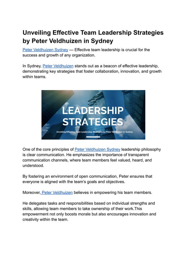 Unveiling Effective Team Leadership Strategies by Peter Veldhuizen in ...