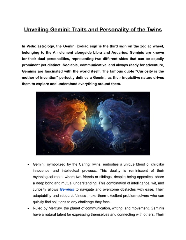 Unveiling Gemini: Traits and Personality of the Twins | PDF