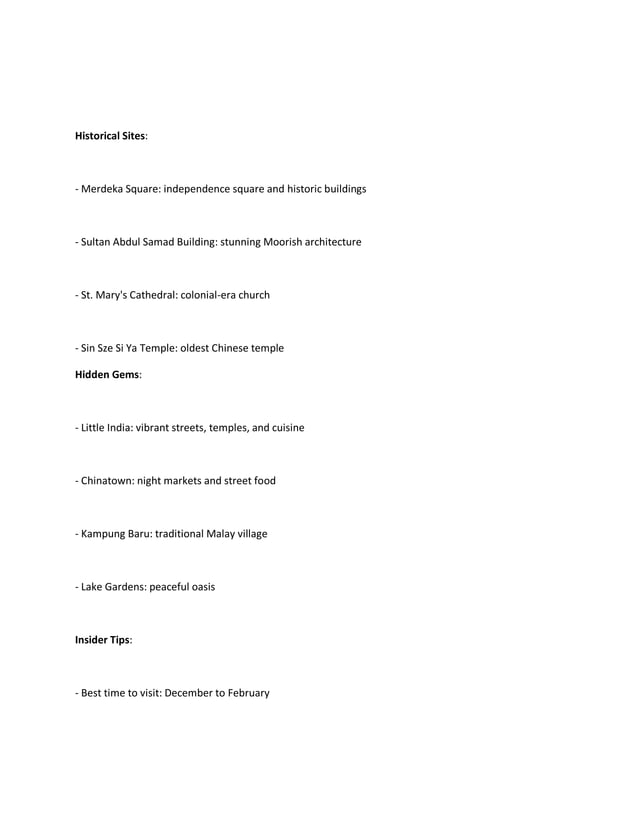 Unveiling Malaysia's Rich Heritage Kuala Lumpur | PDF