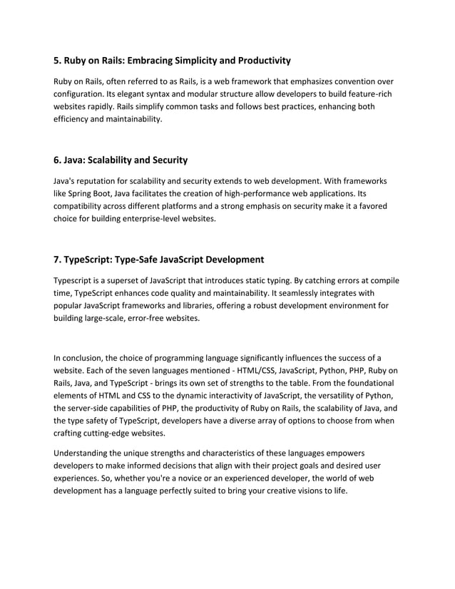 Unveiling the 7 Best Programming Languages for Creating Business ...