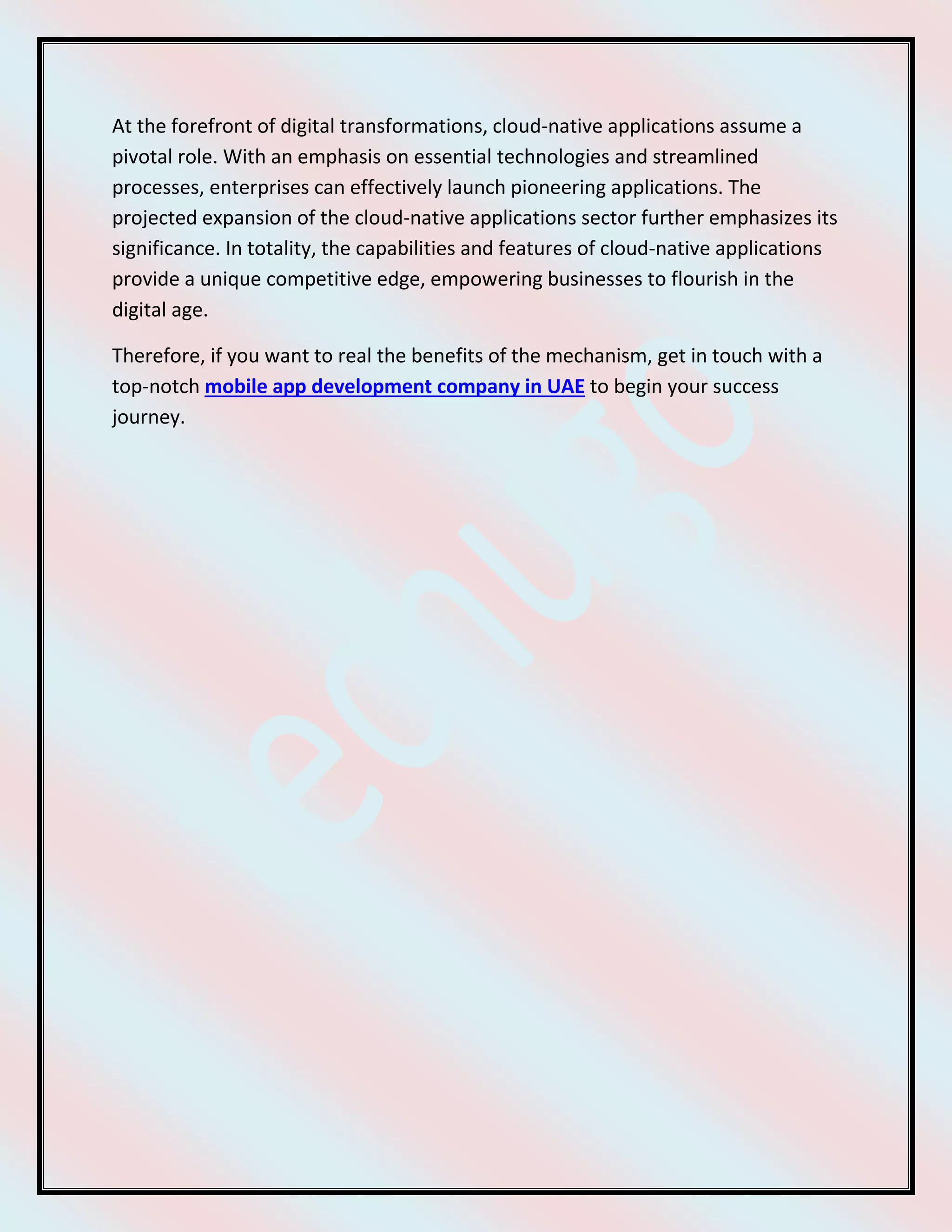 Unveiling the Advantages and Core Elements of Cloud Native Architecture | PDF