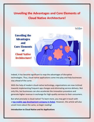 Unveiling the Advantages and Core Elements of Cloud Native Architecture ...