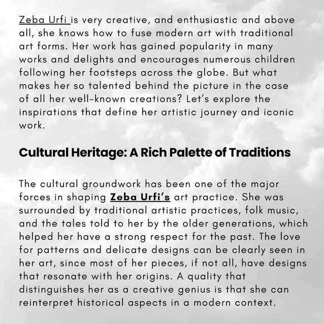 The Inspirations Behind Zeba Urfi’s Iconic Work | PDF
