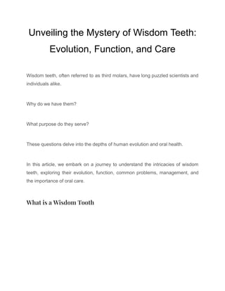 Unveiling the Mystery of Wisdom Teeth_ Evolution, Function, and Care.pdf