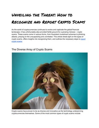 Unveiling the Threat How to Recognize and Report Crypto Scams | PDF