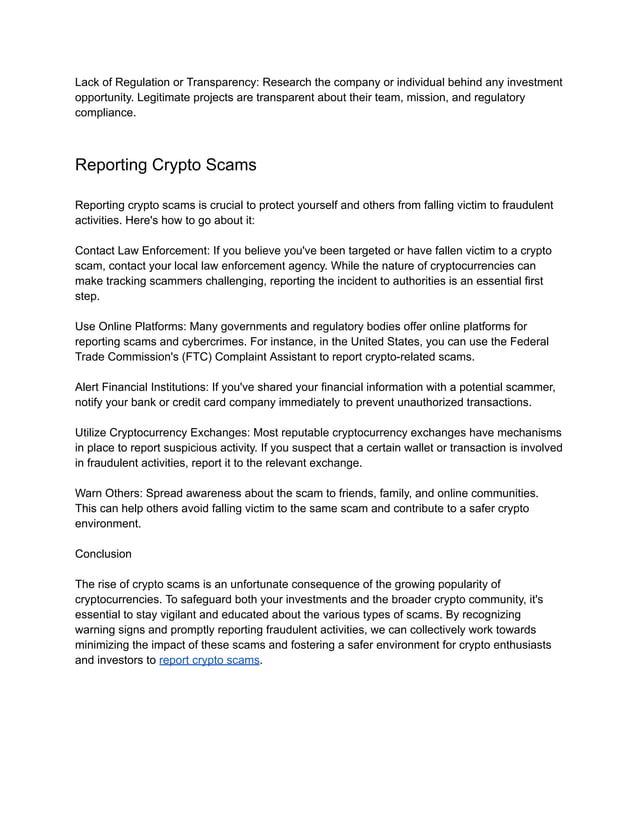 Unveiling the Threat How to Recognize and Report Crypto Scams | PDF