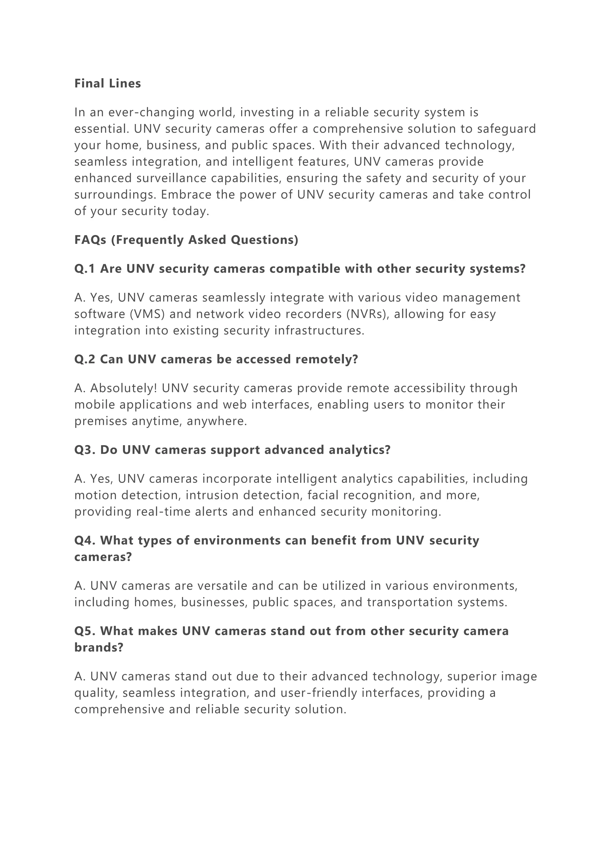 Unv Security Cameras. | DOCX