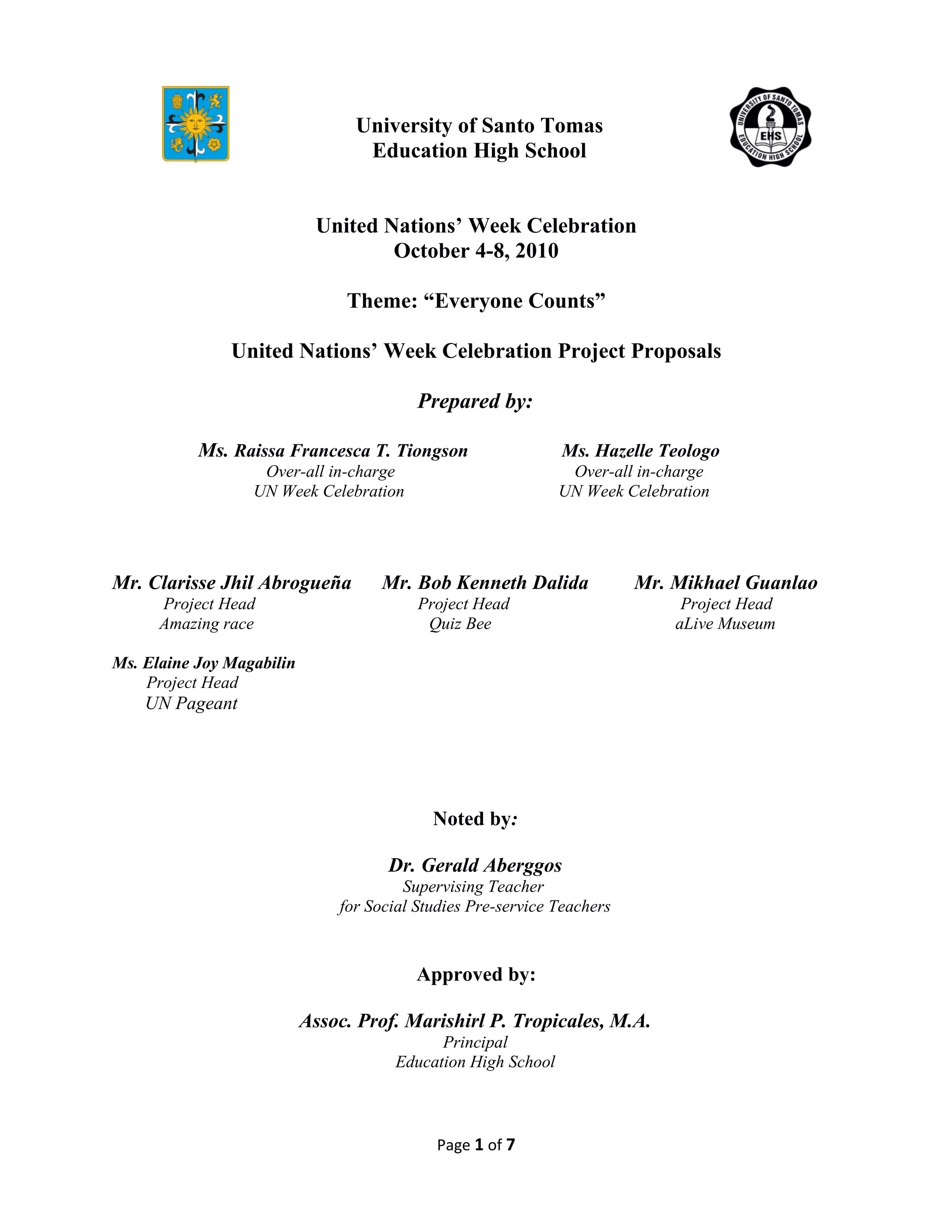 Un week celebration project proposals | DOC