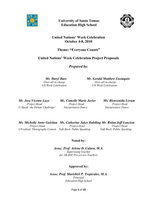 Un week celebration project proposals | PDF