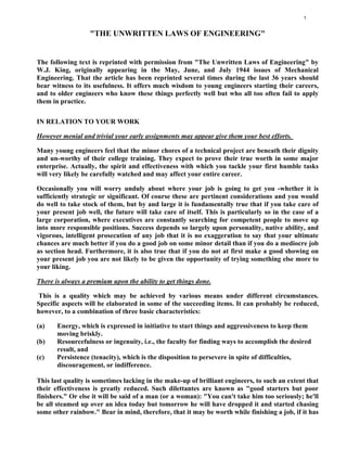 Unwritten laws of Engineering | PDF