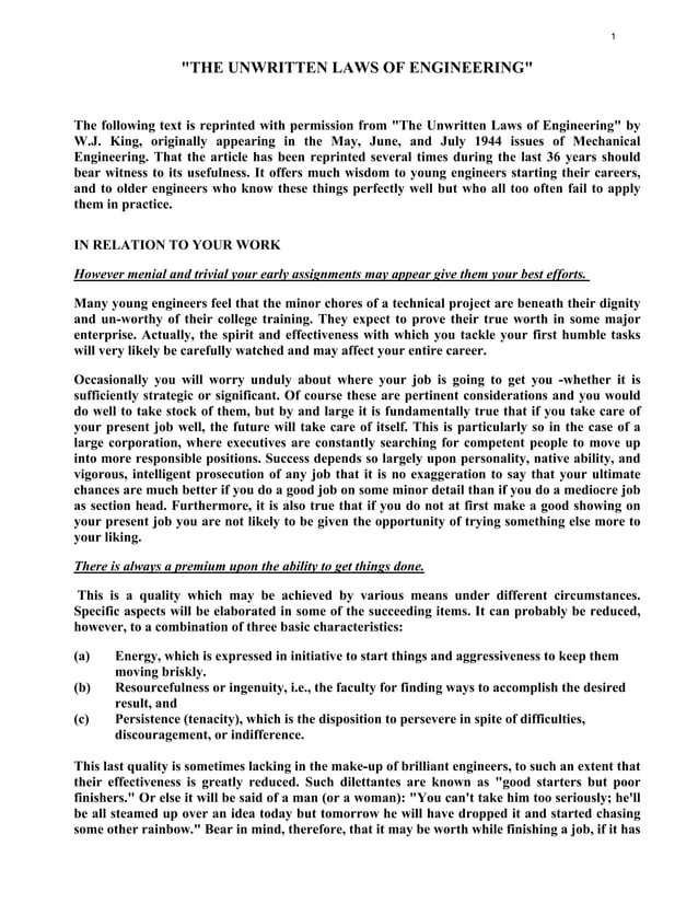 Unwritten laws of Engineering | PDF