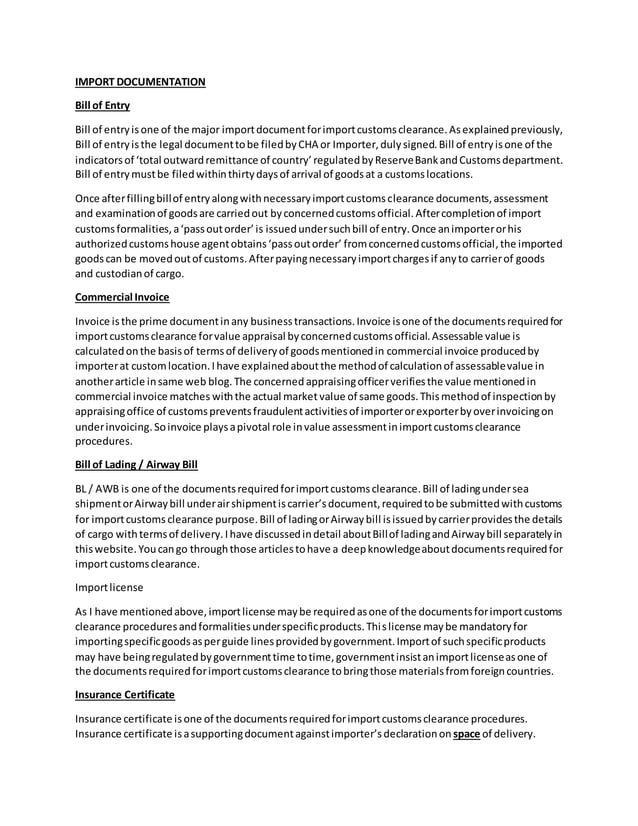 clearing and forwarding summary | DOCX | Cruises | Travel Type