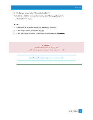 How to Hard Reset Huawei P7_2016 | PDF