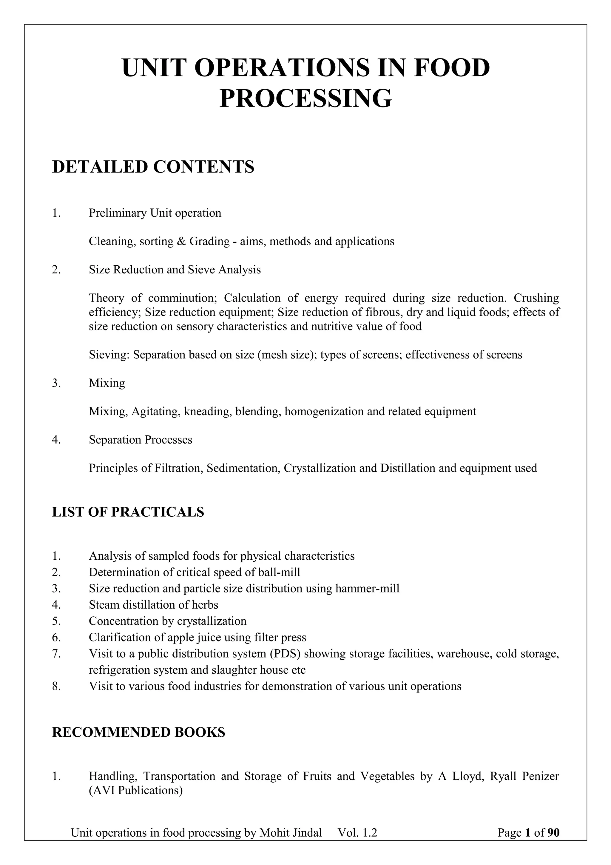 Unit operation in Food Processing | DOC