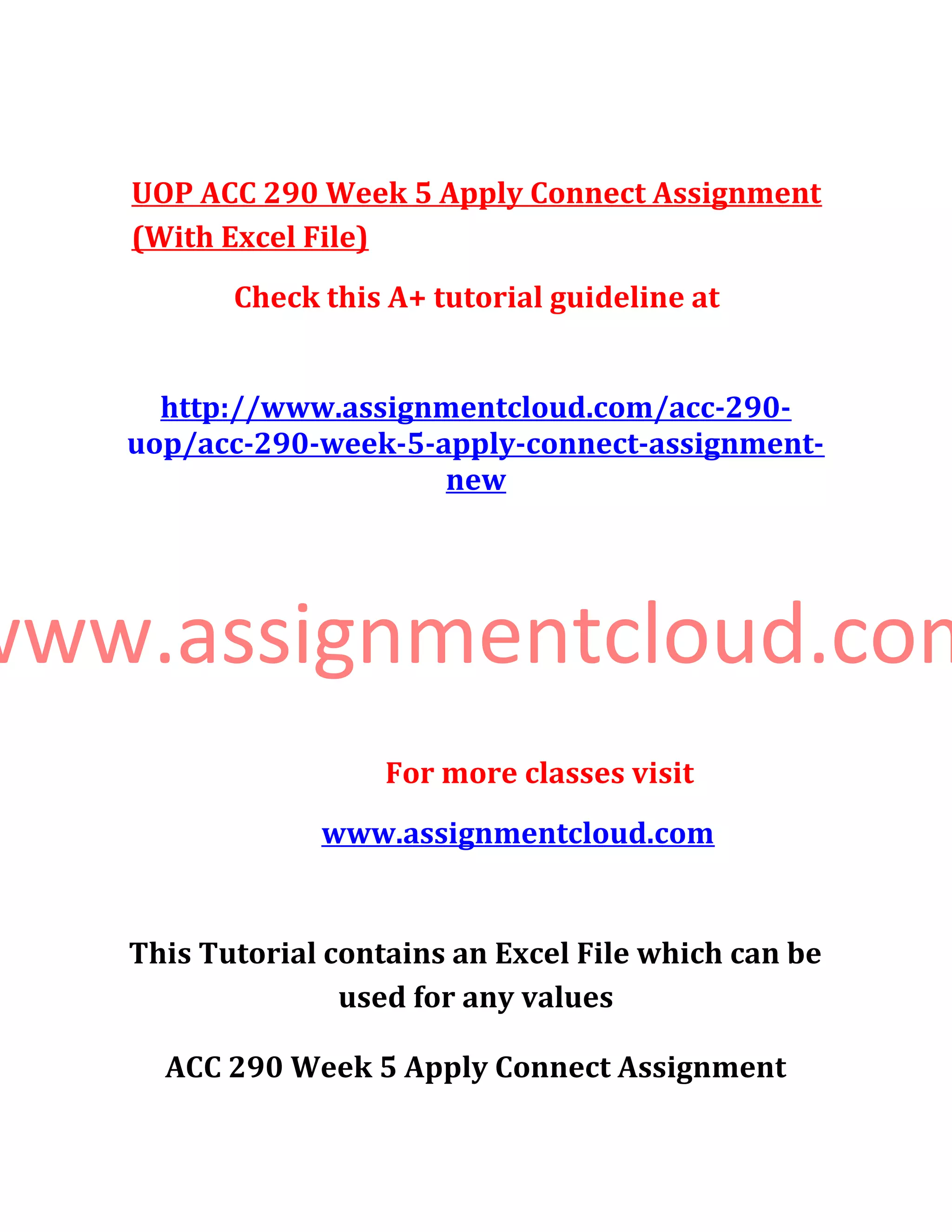 Uop acc-290-week-5-apply-connect-assignment | PDF