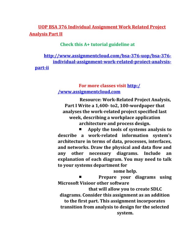 Uop bsa-376-individual-assignment-work-related-project-analysis-part-ii | PDF