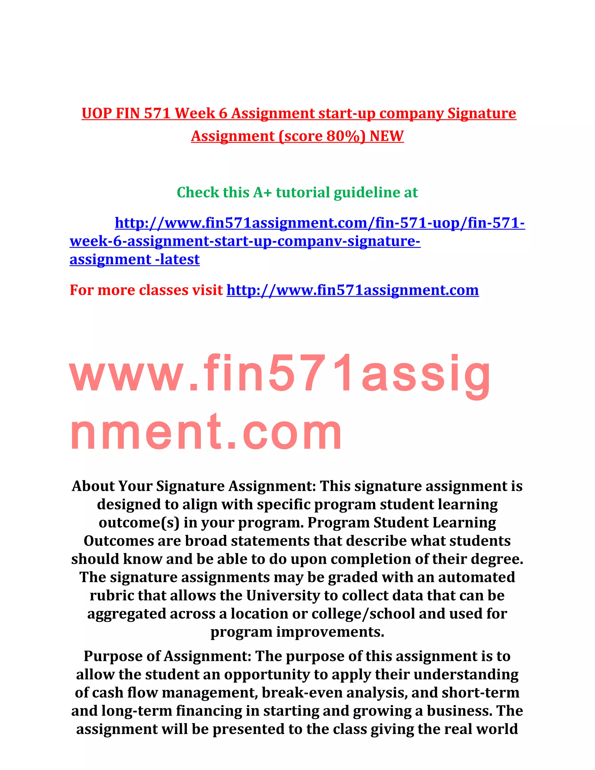 Uop fin-571-week-6-assignment-start | PPT