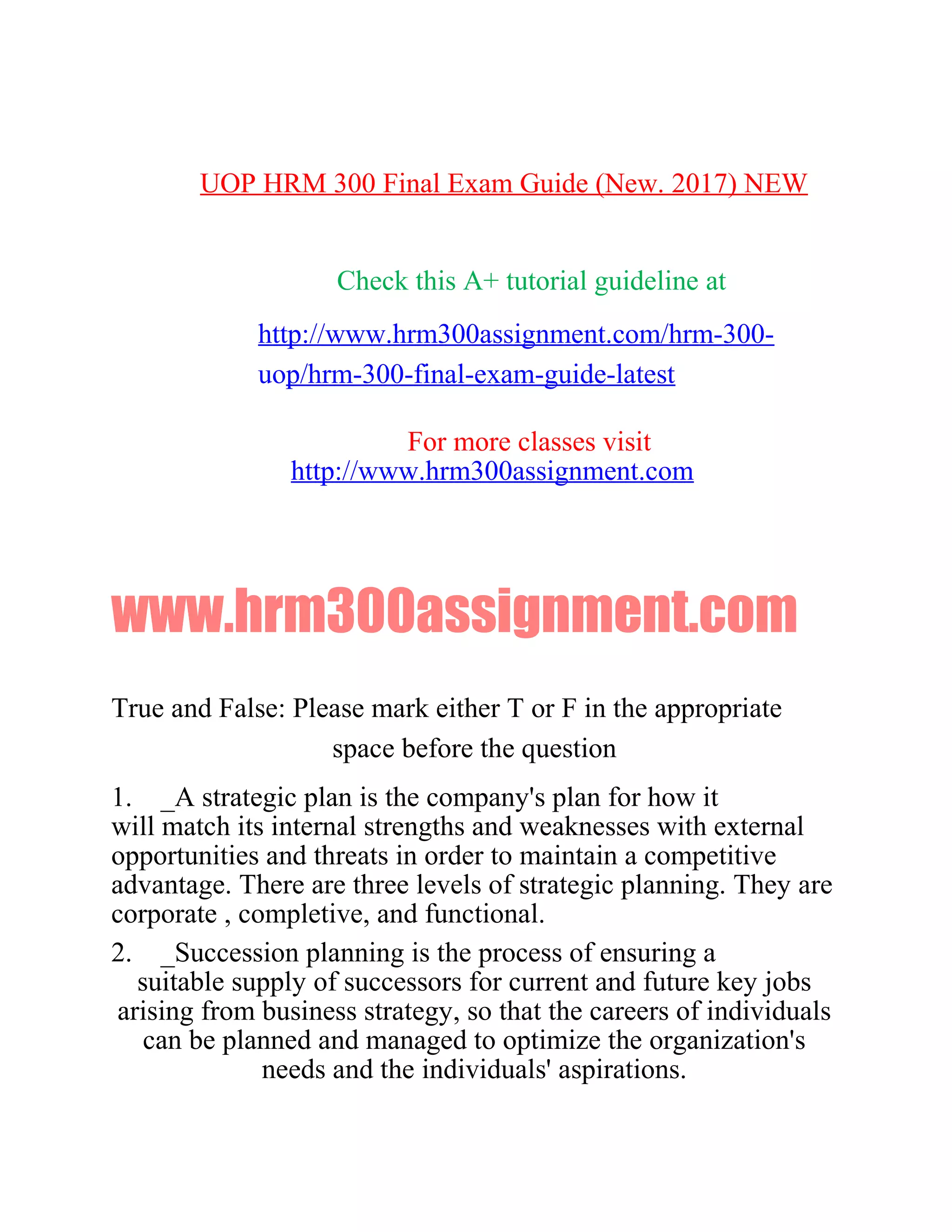 Uop hrm-300-final-exam-guide | PDF