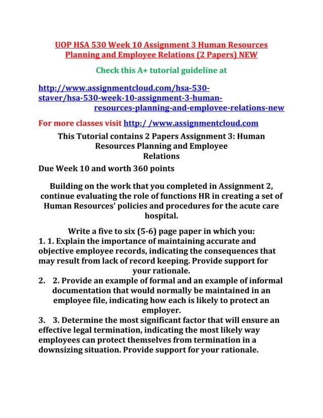 Uop hsa-530-week-10-assignment-3-human-resources-planning-and-employee-relations | PDF