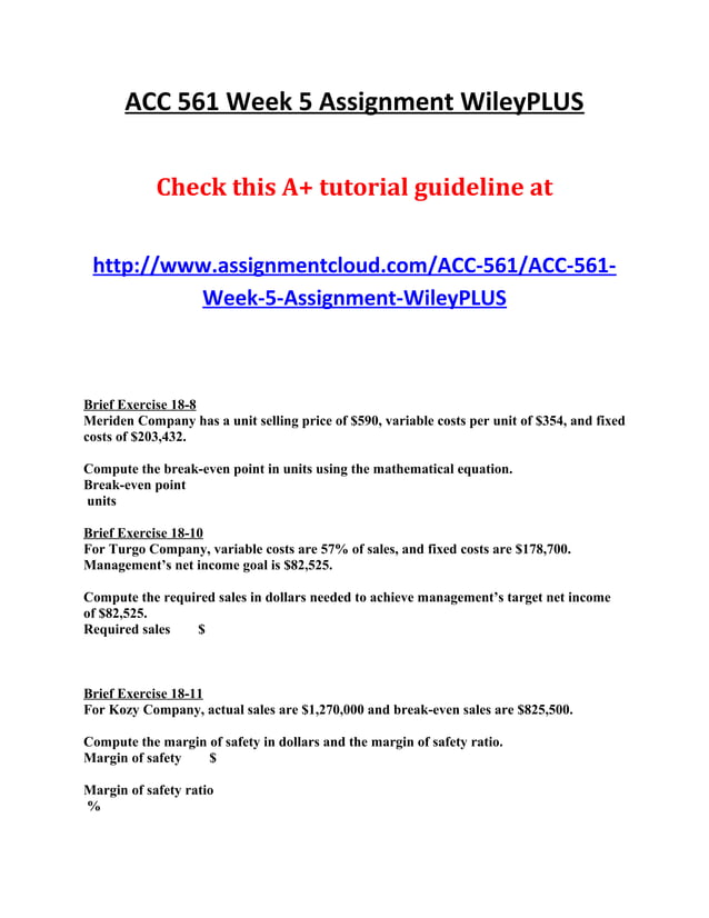 Uop acc 561 week 5 assignment wiley plus | PDF