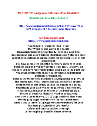 Uop bus 599 assignment 5 business plan final new | DOC