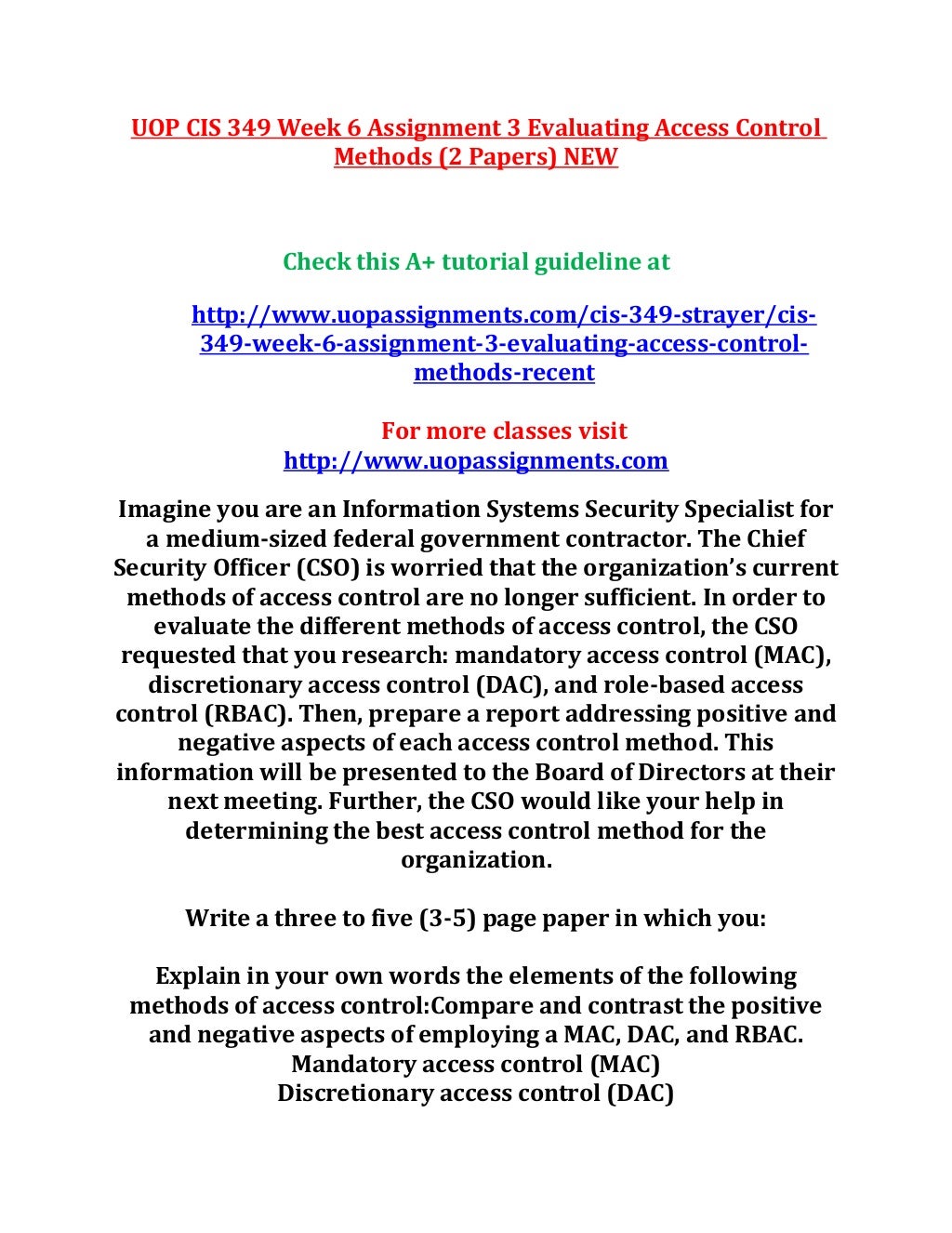 Uop cis 349 week 6 assignment 3 evaluating access control methods Uop cis 349 week 6 assignment 3 evaluating access control methods