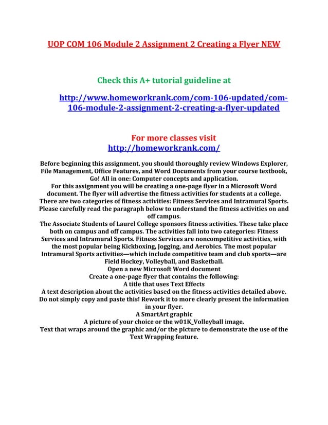 Uop com 106 module 2 assignment 2 creating a flyer new | DOC | Desktop Publishing | Computer ...