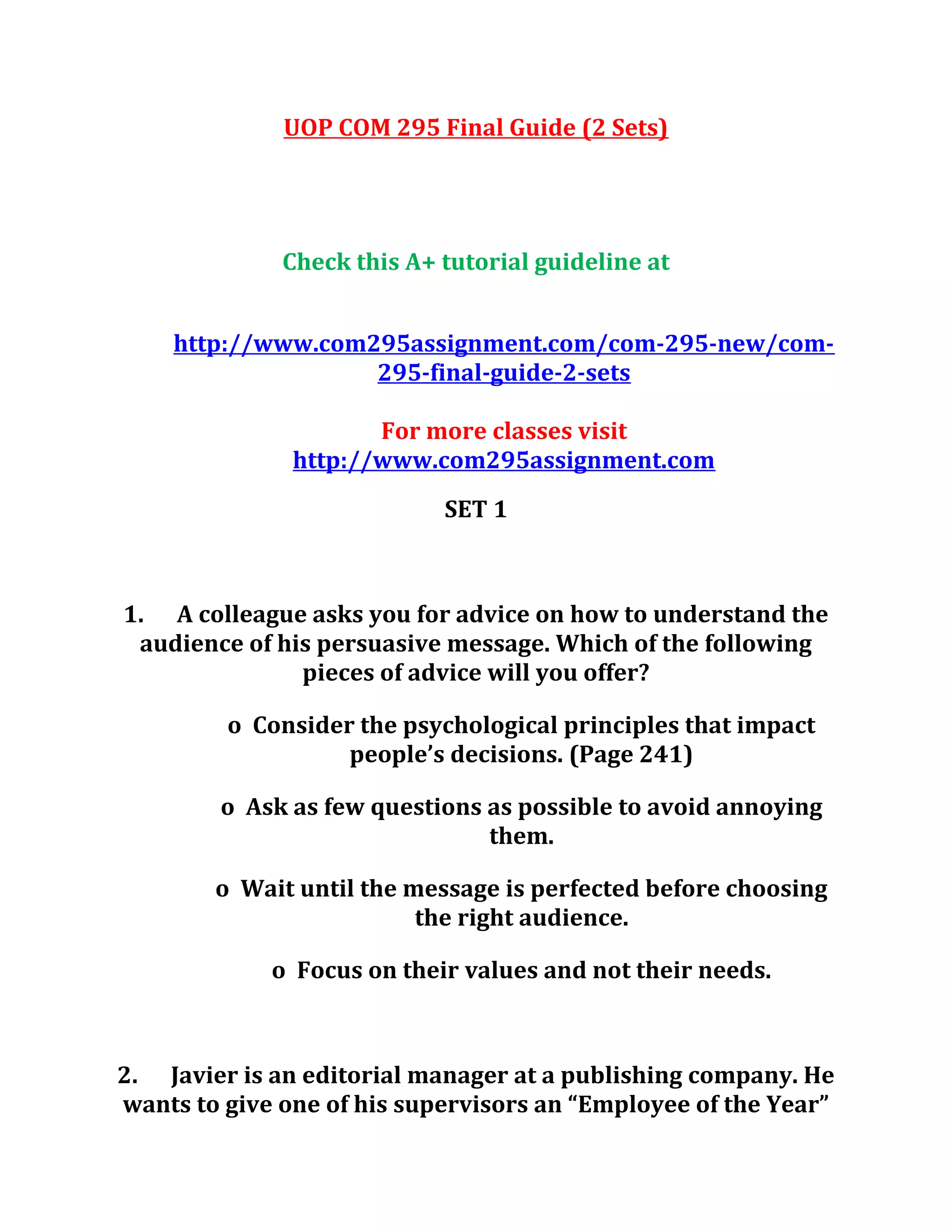 Uop com 295 final guide | PDF