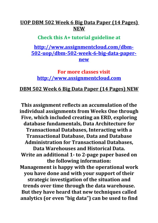 Uop dbm 502 week 6 big data paper | PDF
