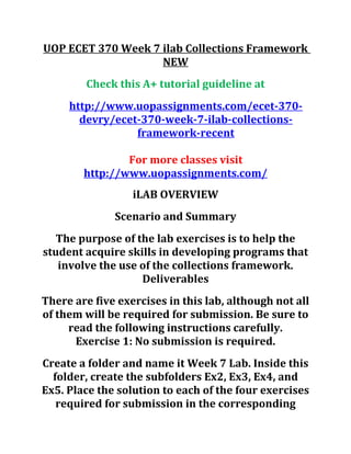 Uop ecet 370 week 7 ilab collections framework new | DOC
