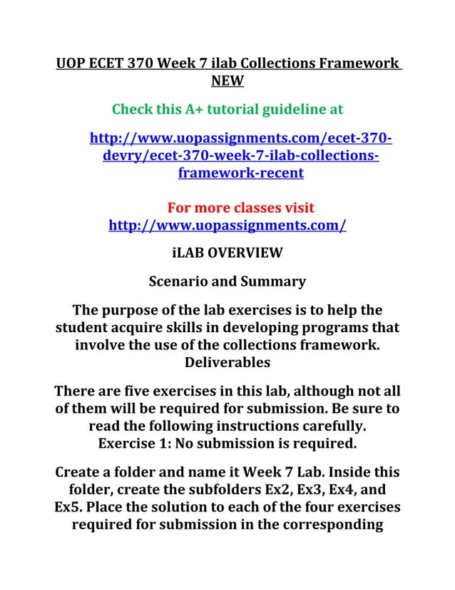 Uop ecet 370 week 7 ilab collections framework new | DOC