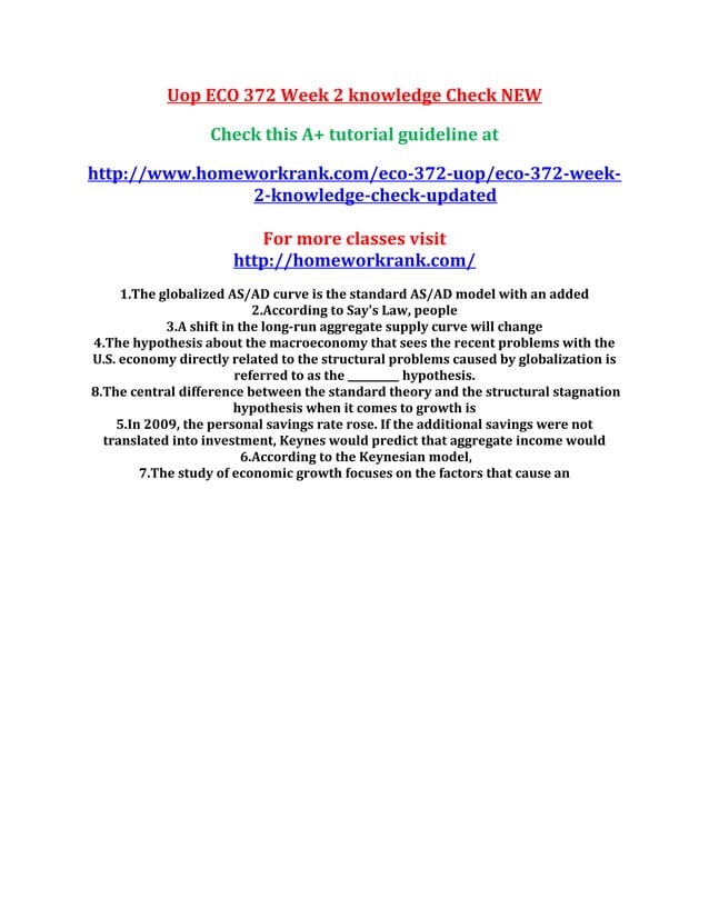 Uop eco 372 week 2 knowledge check new | PDF