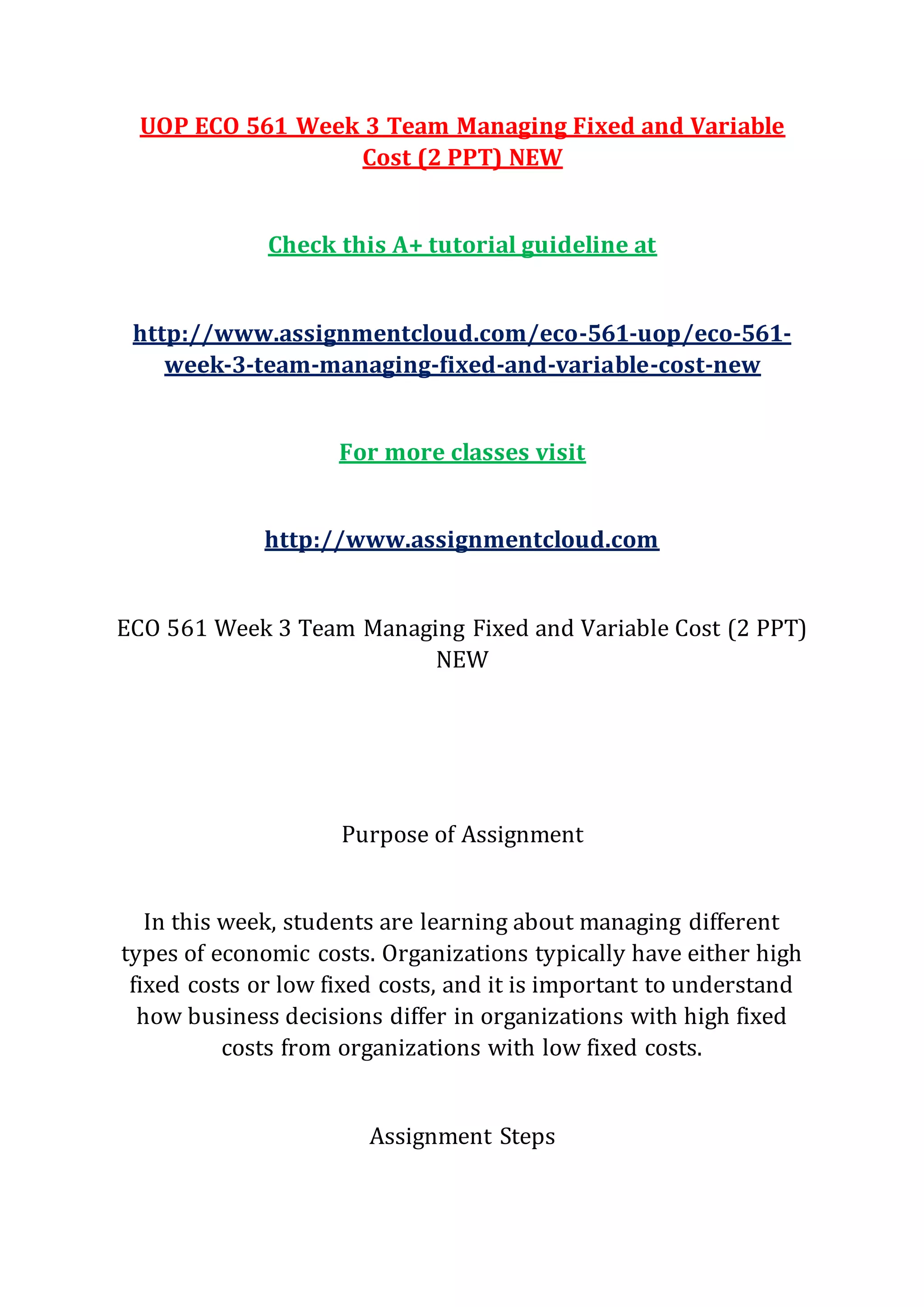 Uop eco 561 week 3 team managing fixed and variable cost (2 ppt) new | PDF | Free Download