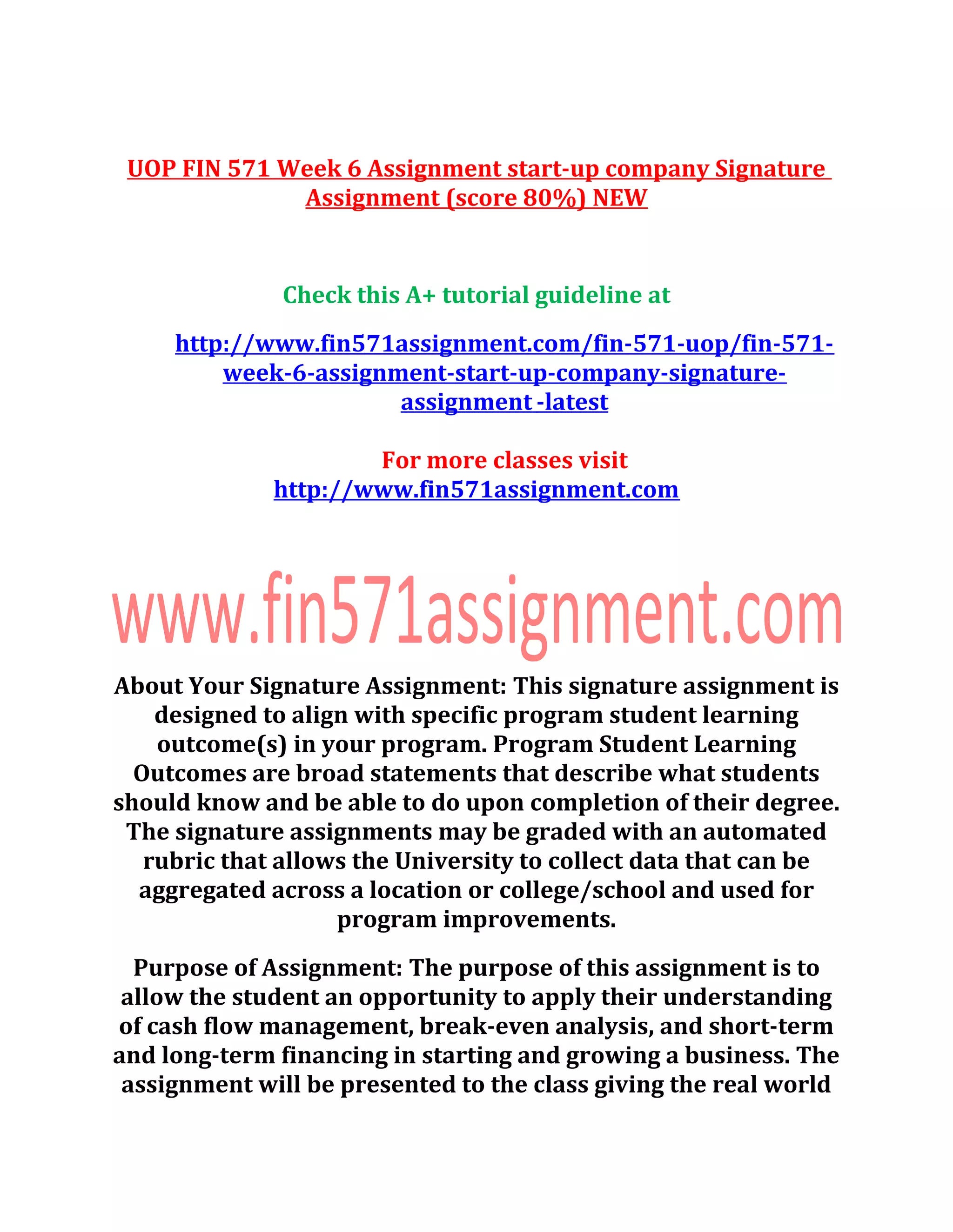 Uop fin 571 week 6 assignment start | DOC