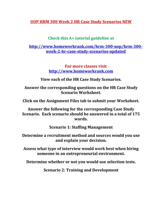 Uop hrm 300 week 2 hr case study scenarios new | PDF