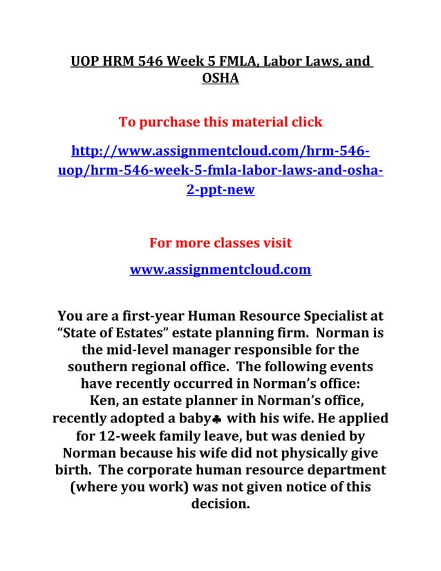 Uop hrm 546 week 5 fmla | PDF